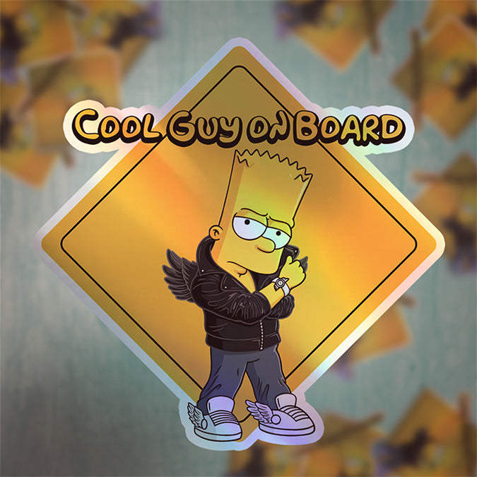 Cool-Guy-Baby-on-Board-Sticker-Yellow-Background-Bart and Lisa Simpson ...
